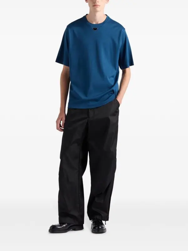 Prada Triangle Logo Cotton T-shirt - Blue