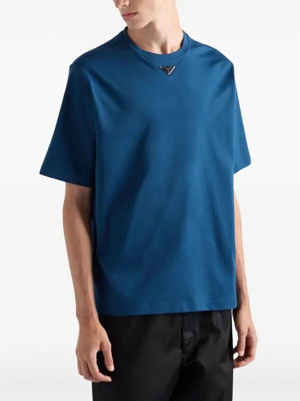 Prada Triangle Logo Cotton T-shirt - Blue