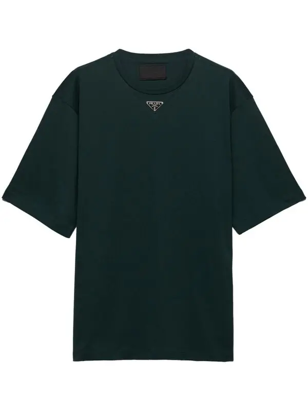 Prada Triangle Logo Cotton T-Shirt - Green | Editorialist