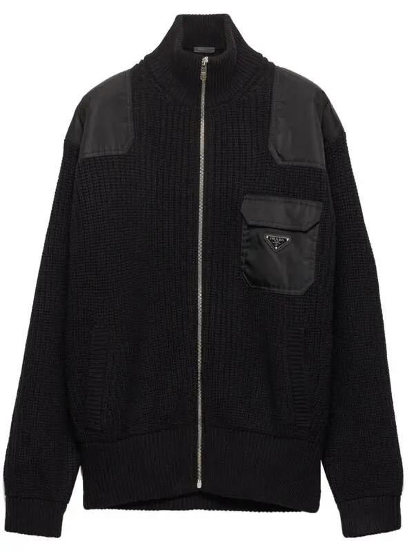 Prada Zip-up Ribbed Knit Cardigan