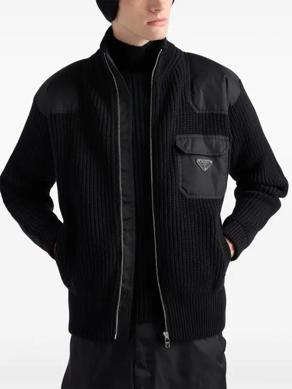 Prada Zip-up Ribbed Knit Cardigan