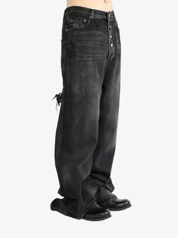 THUG CLUB Distressed Wide-leg Jeans - Black