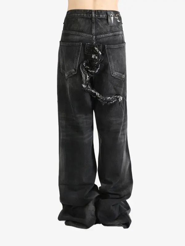THUG CLUB Distressed Wide-leg Jeans - Black