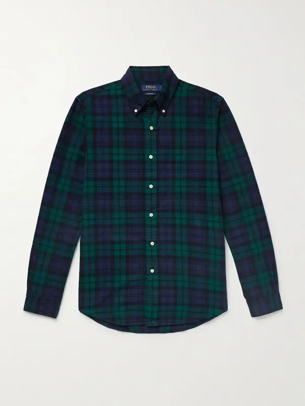 Polo Ralph Lauren Button-down Collar Logo-embroidered Checked Brushed-cotton Oxford Shirt - Blue