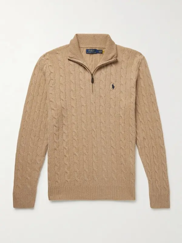 Polo Ralph Lauren Logo-embroidered Cable-knit Half-zip Sweater - Neutrals