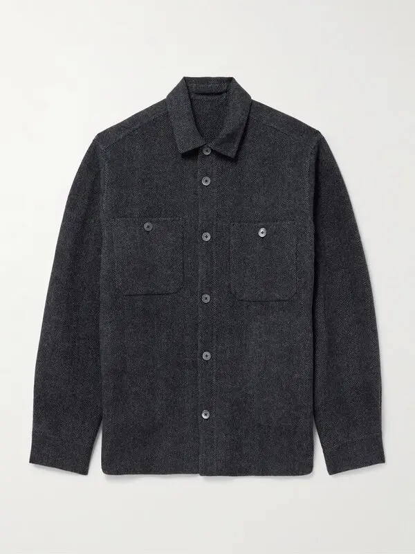 Mr P. Herringbone Wool And Cashmere-blend Flannel Overshirt - Gray