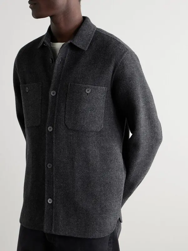Mr P. Herringbone Wool And Cashmere-blend Flannel Overshirt - Gray