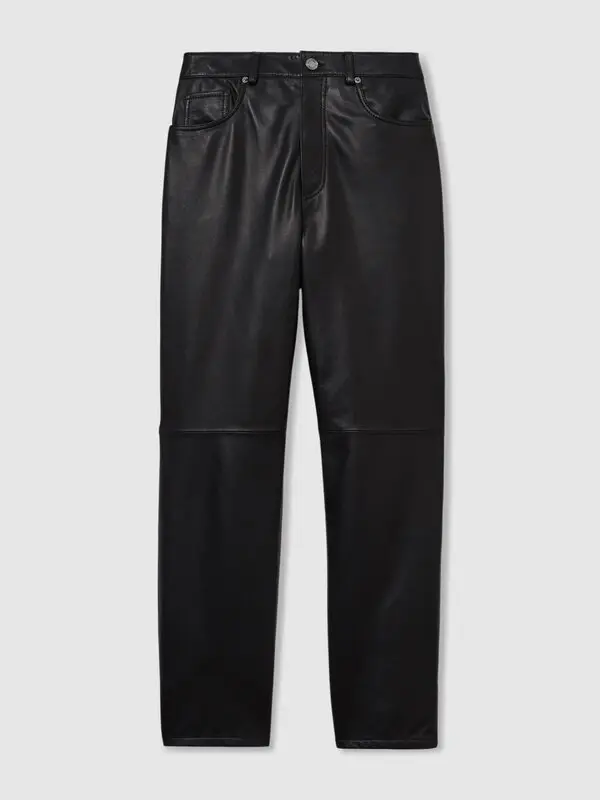 REISS Verona Petite Slim-leg Leather Trousers - Black