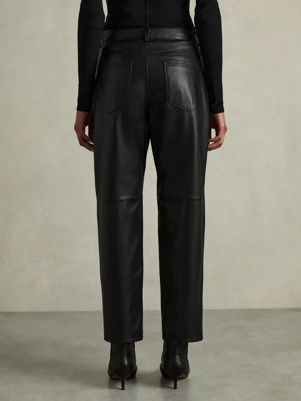 REISS Verona Petite Slim-leg Leather Trousers - Black