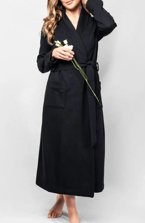 PETITE PLUME Ophelia Pima Cotton Matelassé Robe - Black