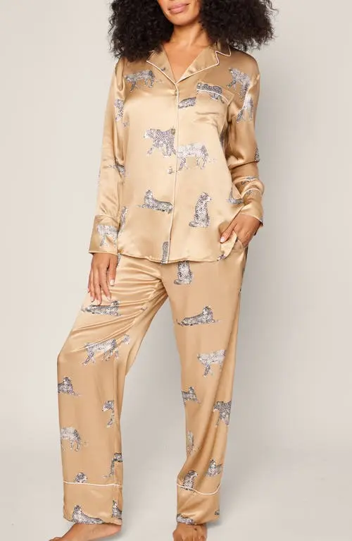 PETITE PLUME Panthre De Nuit Piped Mulberry Silk Pajamas - Beige