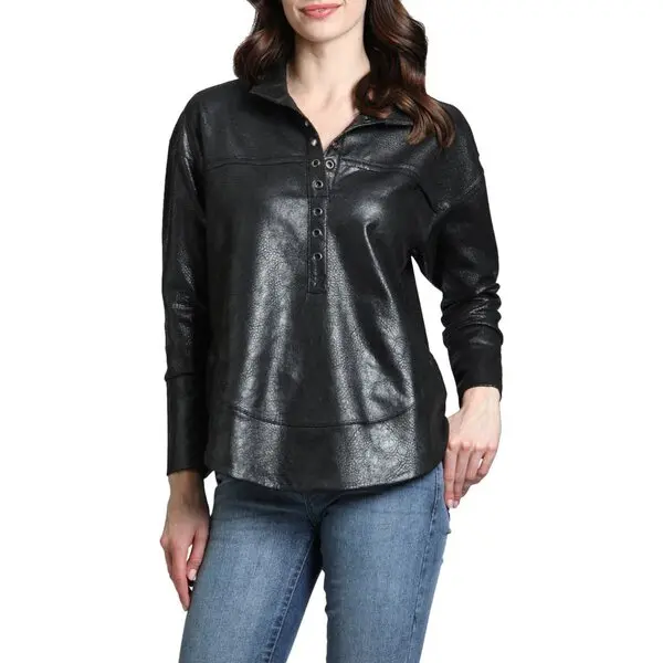 APNY Faux Leather Henley Top