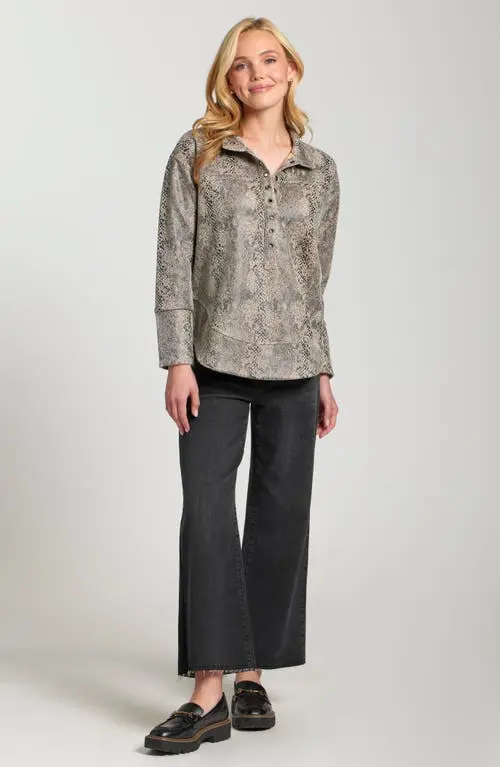 APNY Faux Leather Henley Top - Grey