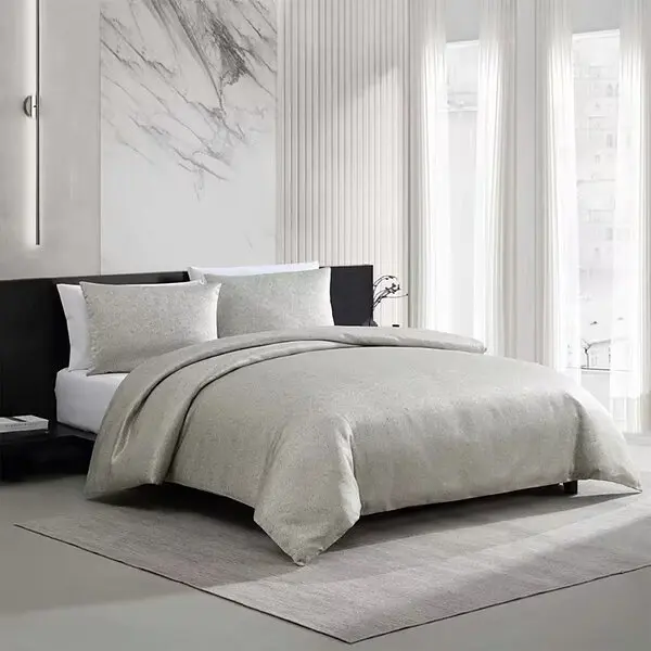 Vera Wang Speckled Satin Weave 3 Piece Duvet Cover Set, Queen - Taupe