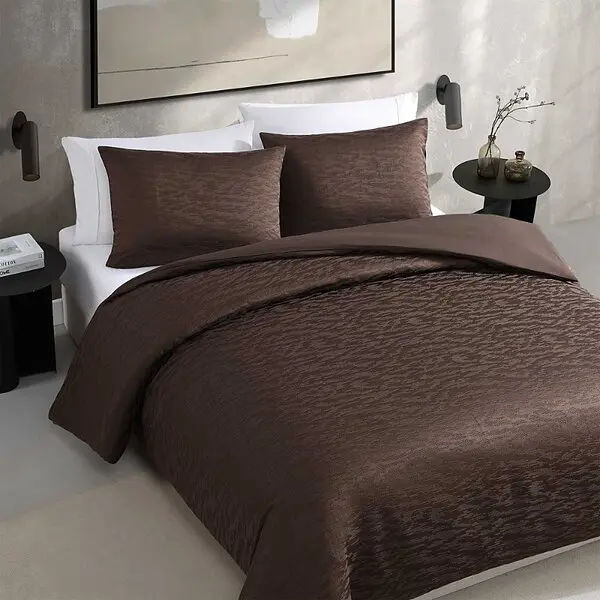 Vera Wang Illusion Lines 3 Piece Duvet Cover Set, King - Bittersweet Brown