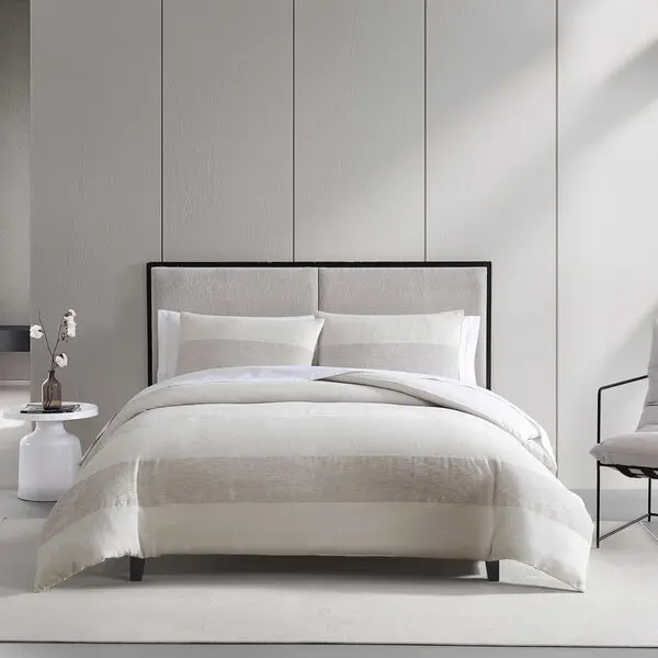 Vera Wang Chenille Waffle Stripe 3 Piece Duvet Cover Set, Queen