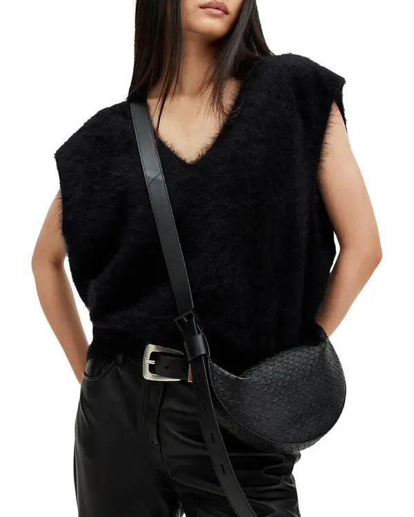 ALLSAINTS Half Moon Leather Crossbody - Black/black