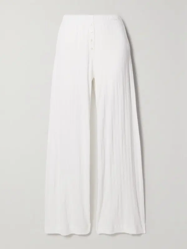 LESET Boxer Pointelle-knit Cotton Pants - White
