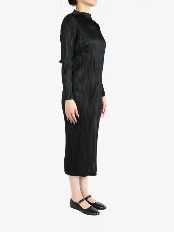 plisse straight neck midi dress Plissé Midi Dress