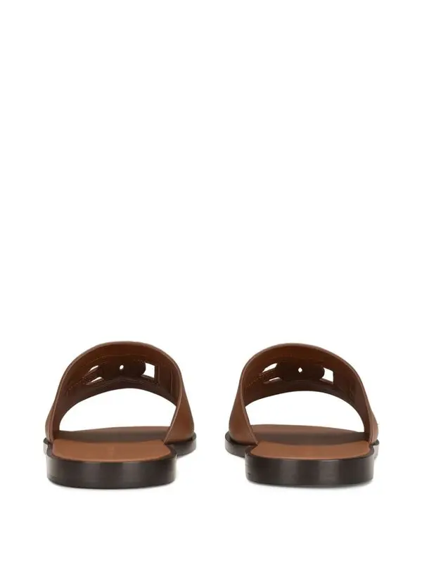 Dolce & Gabbana Embossed-logo Leather Slides - Brown