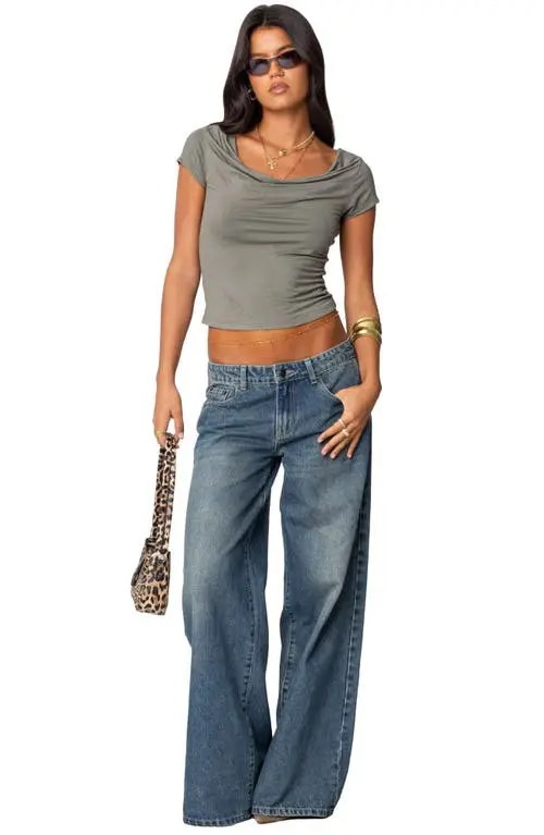EDIKTED Javi Cowl Neck Top - Gray