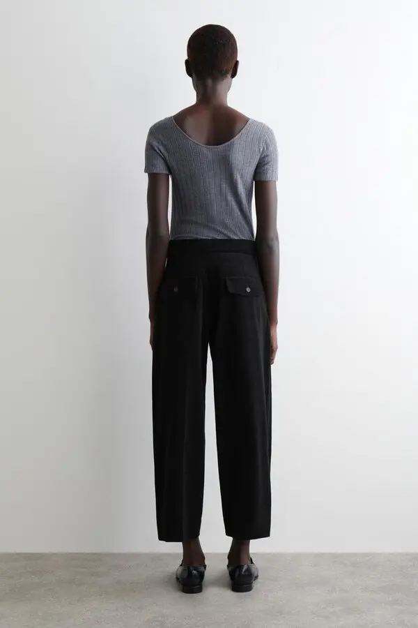 Cos Cropped Cotton-corduroy Trousers - Black
