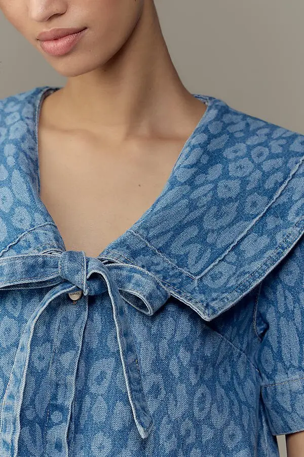 goldie dress denim indigo Goldie Balloon Sleeve Denim Minidress (Women)