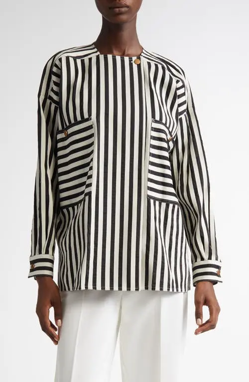 Max Mara Two-tone Striped Cotton-silk Shirt