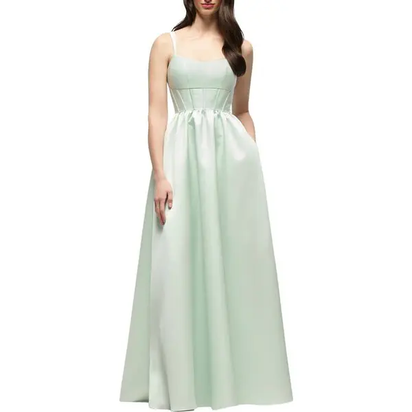 Dessy Collection Sleeveless Corset Satin Gown - Mint Green