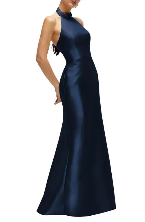 Alfred Sung Halter Neck Satin Gown