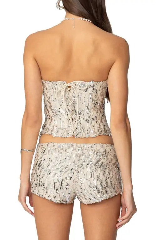 EDIKTED Wavy Sequin Strapless Corset Top