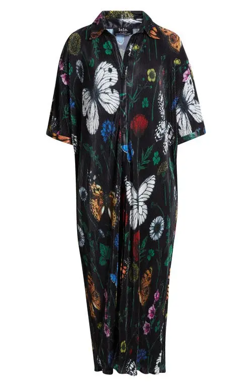 DRESSED IN LALA Print Pliss Satin Shirtdress - Folklore | Editorialist