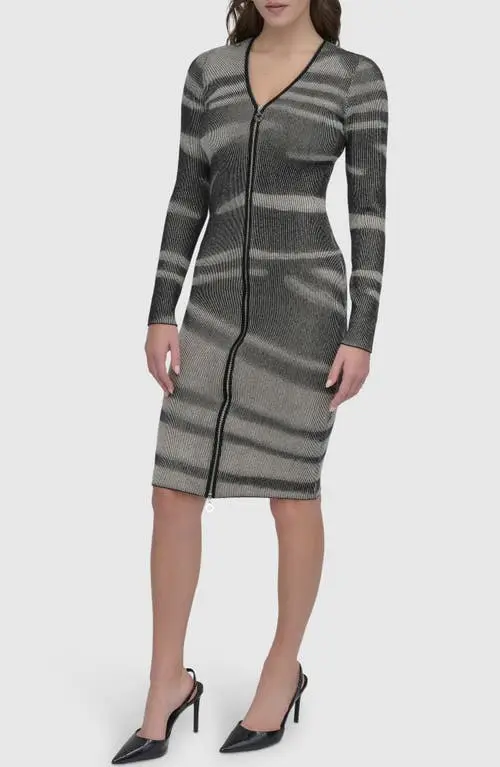 Dkny Zip Front Long Sleeve Sweater Dress