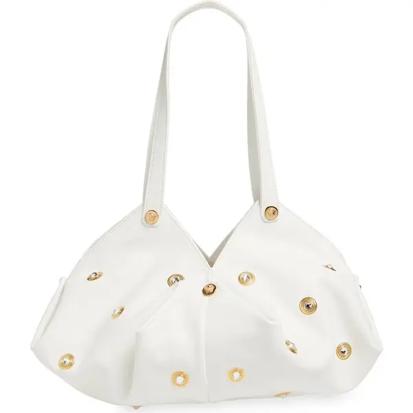 Versace Protea Leather Shoulder Bag - Porcelain White Gold