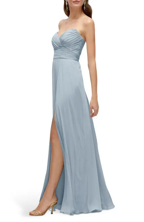 After Six Pleated Strapless Chiffon A-line Gown - Mist