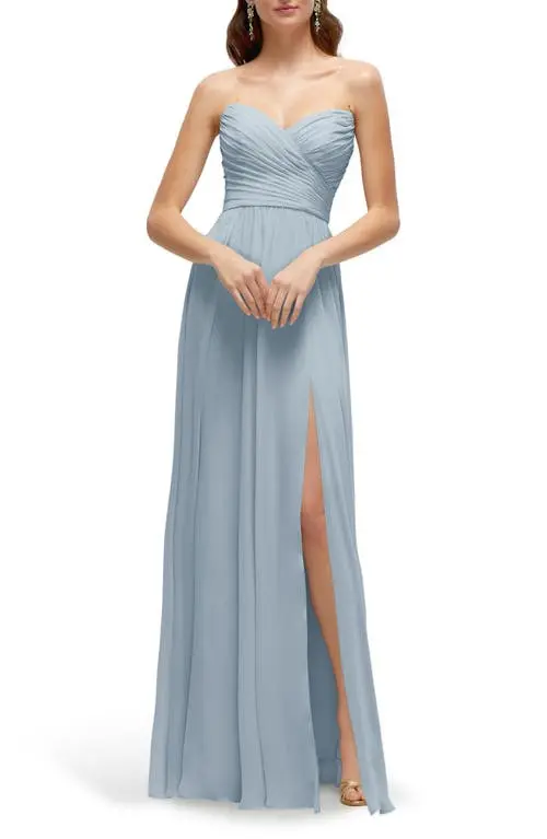 After Six Pleated Strapless Chiffon A-line Gown - Mist