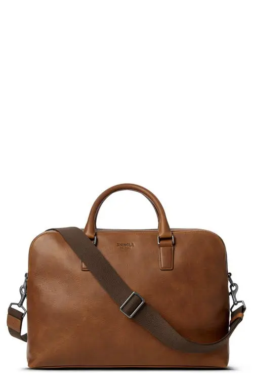 Shinola Double Zip Navigator Leather Briefcase - Medbrown