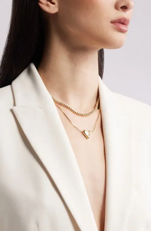 Nordstrom Set Of 2 Bead Chain & Puffy Heart Pendant Necklaces