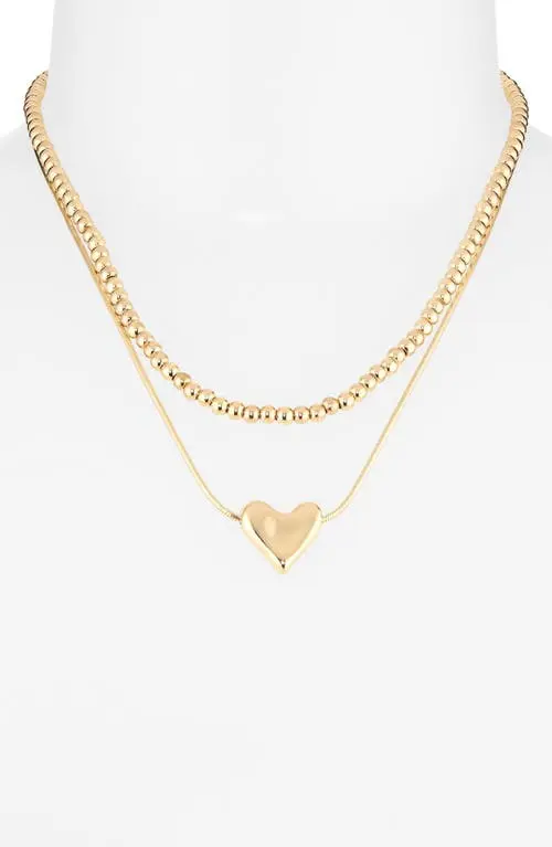 Nordstrom Set Of 2 Bead Chain & Puffy Heart Pendant Necklaces