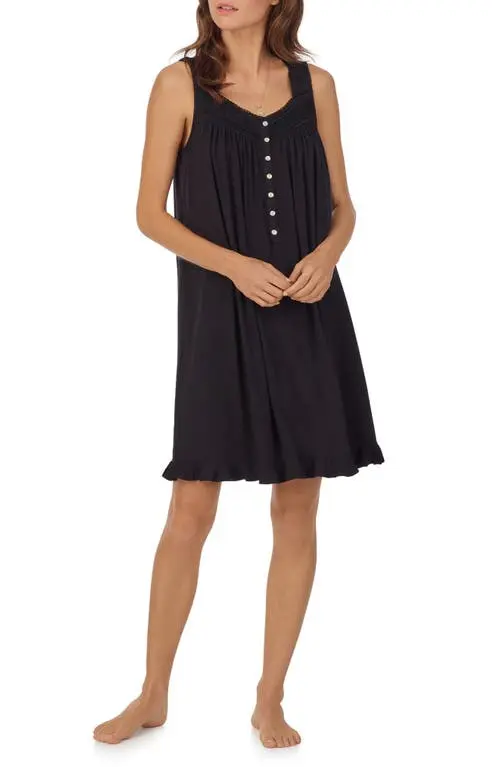 Eileen West Sleeveless Short Jersey Chemise - Black
