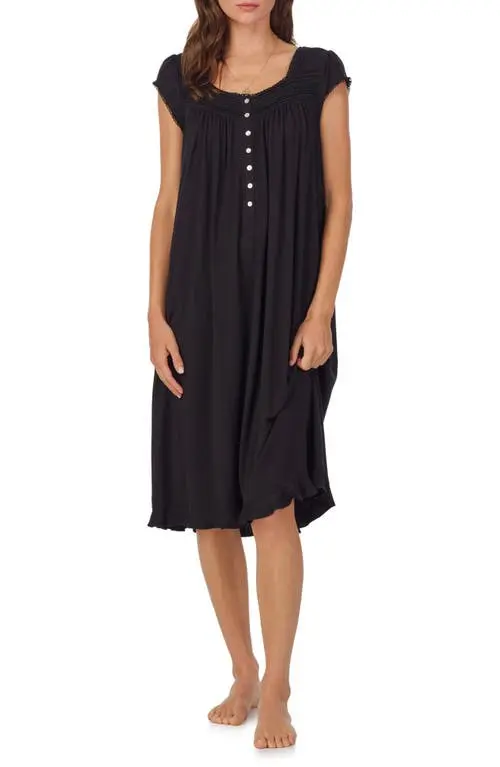 Eileen West Floral Cap Sleeve Jersey Nightgown - Black