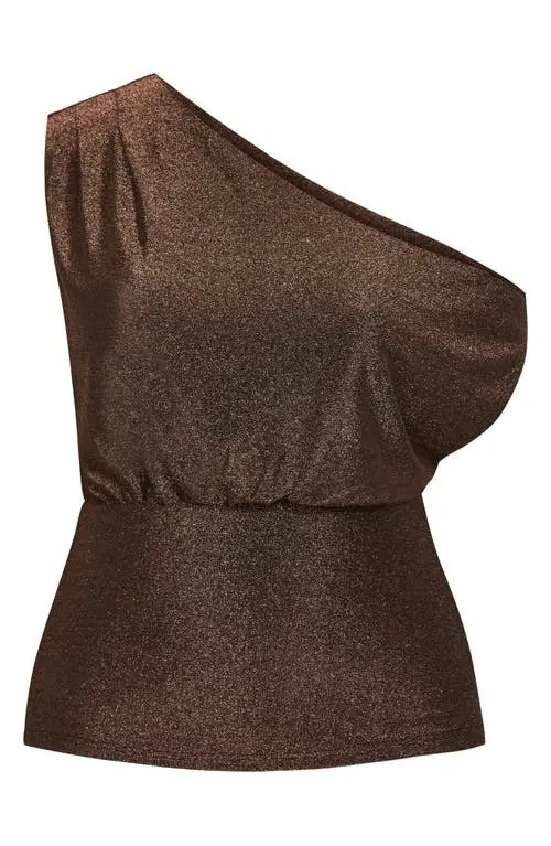 City Chic Paloma Shimmer One-shoulder Top - Bronze