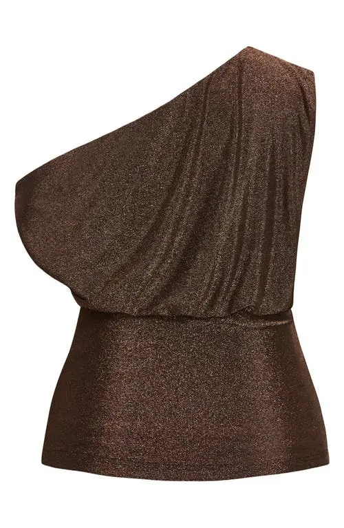 City Chic Paloma Shimmer One-shoulder Top - Bronze