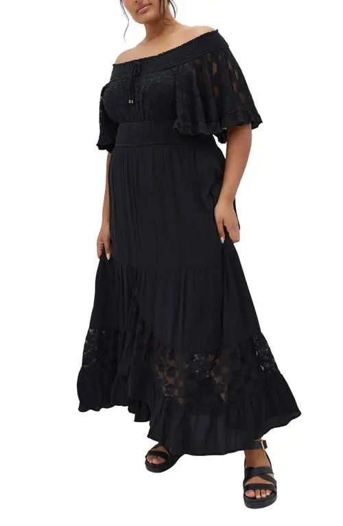 City Chic Spellbound Off-The-Shoulder Lace Maxi Dress In Black - 72% Off |  Editorialist
