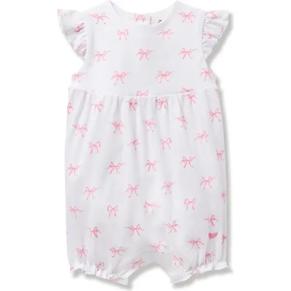 PETITE PLUME Bow Print Pima Cotton Romper - White/pink