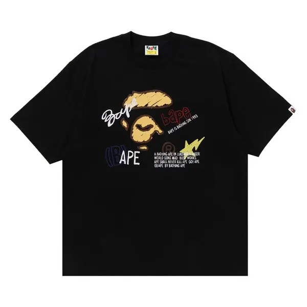 A BATHING APE Hand Draw Graphic Relaxed Fit Tee - Black