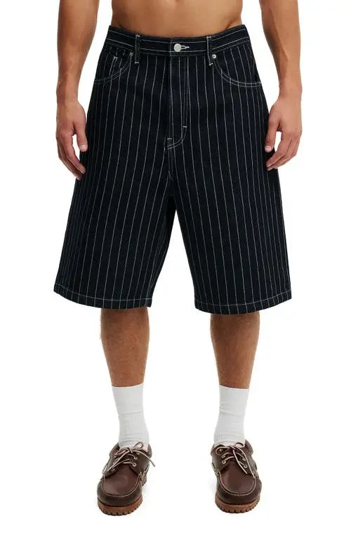 COTTON ON Super Baggy Jorts - Pinstripe Blue