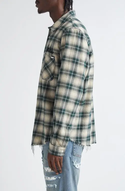 Amiri Shotgun Distressed Plaid Flannel Button-up Shirt - Evergreen