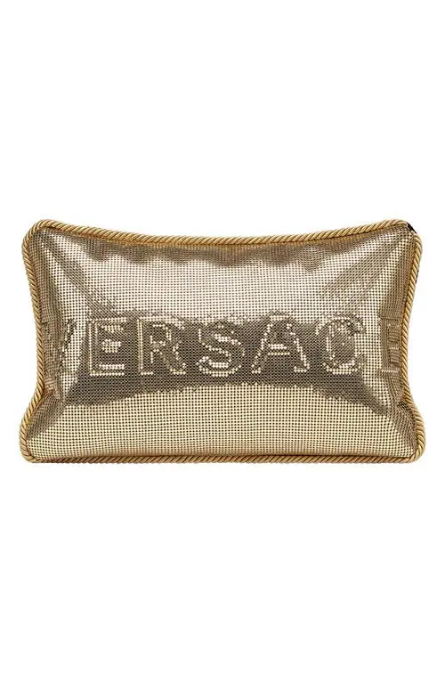Versace Logo Metal Mesh Accent Pillow - Gold