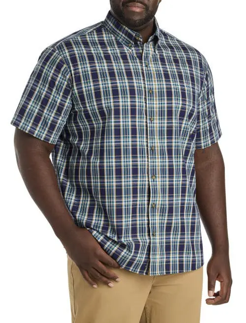 HARBOR BAY BY DXL Big & Tall Easy-care Plaid Sport Shirt - Blue